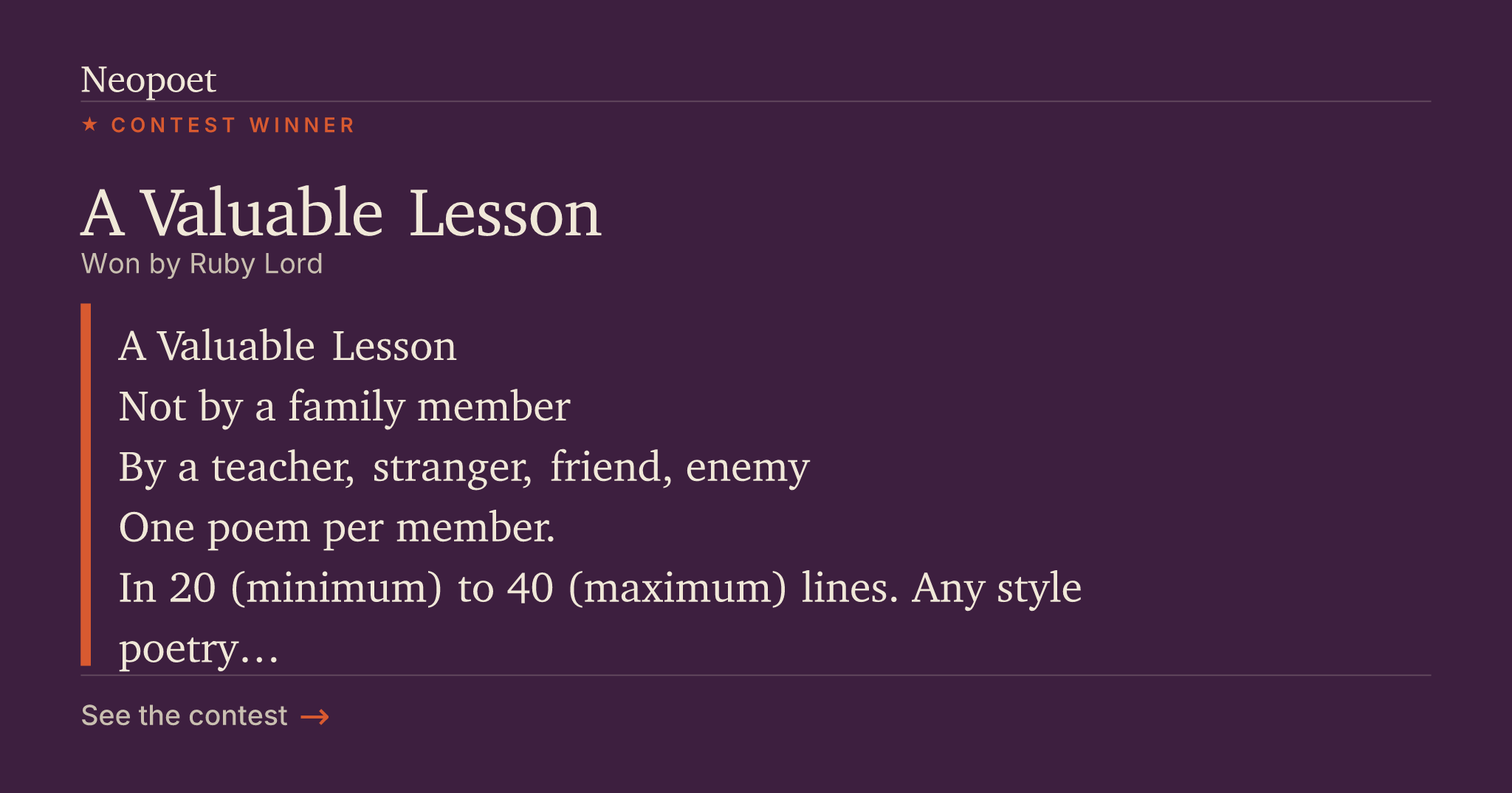 03/25 A Valuable Lesson | Neopoet