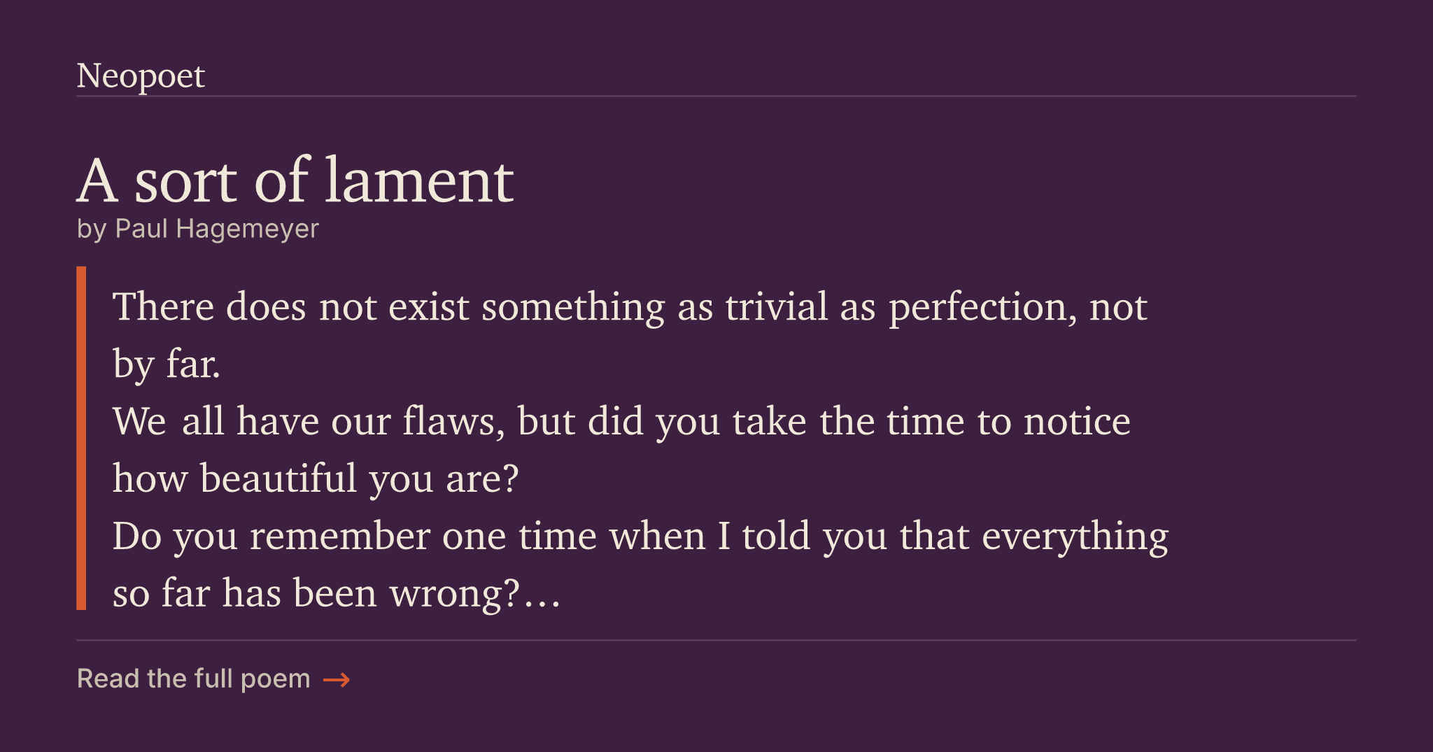 A sort of lament | Neopoet