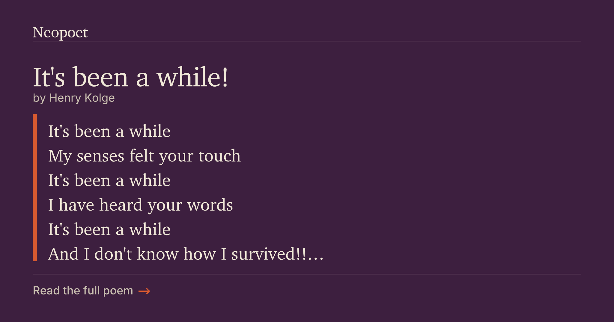 It's been a while! | Neopoet
