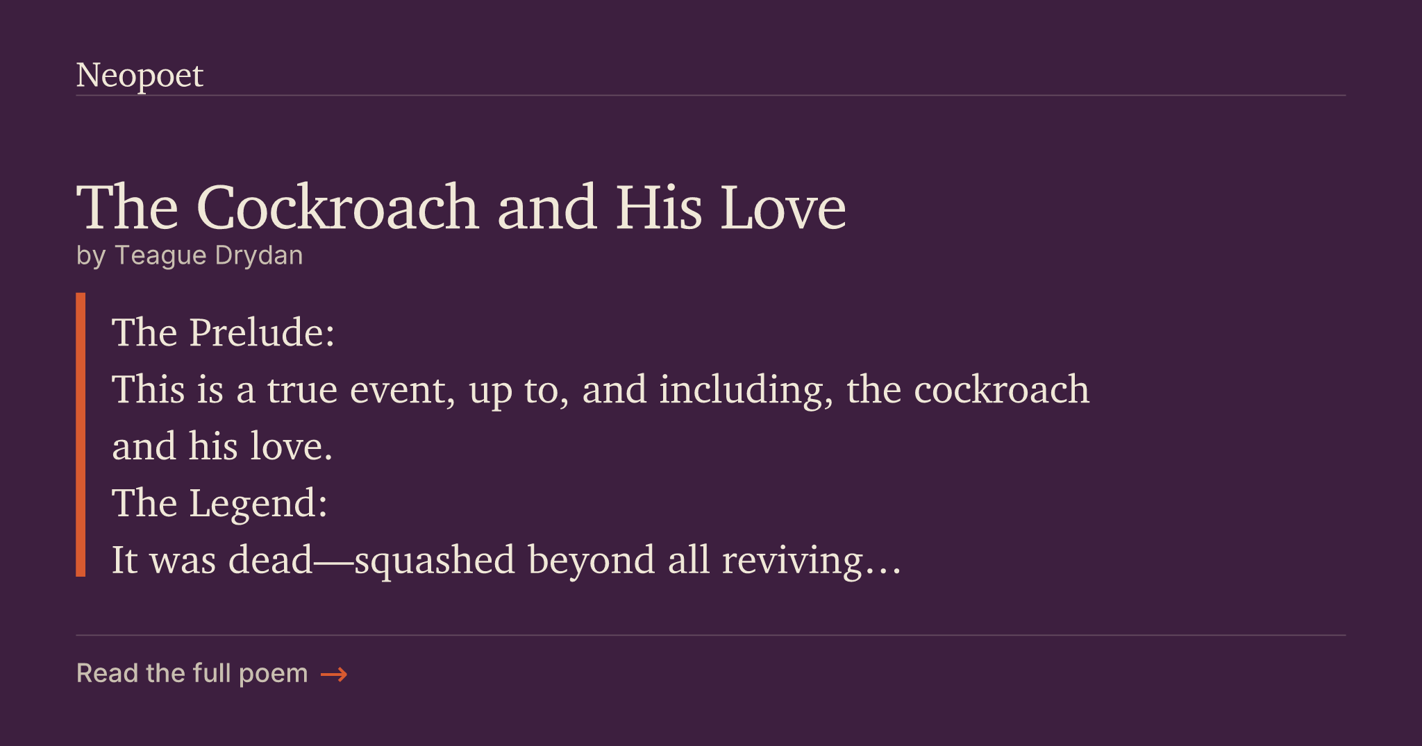 The Cockroach and His Love | Neopoet